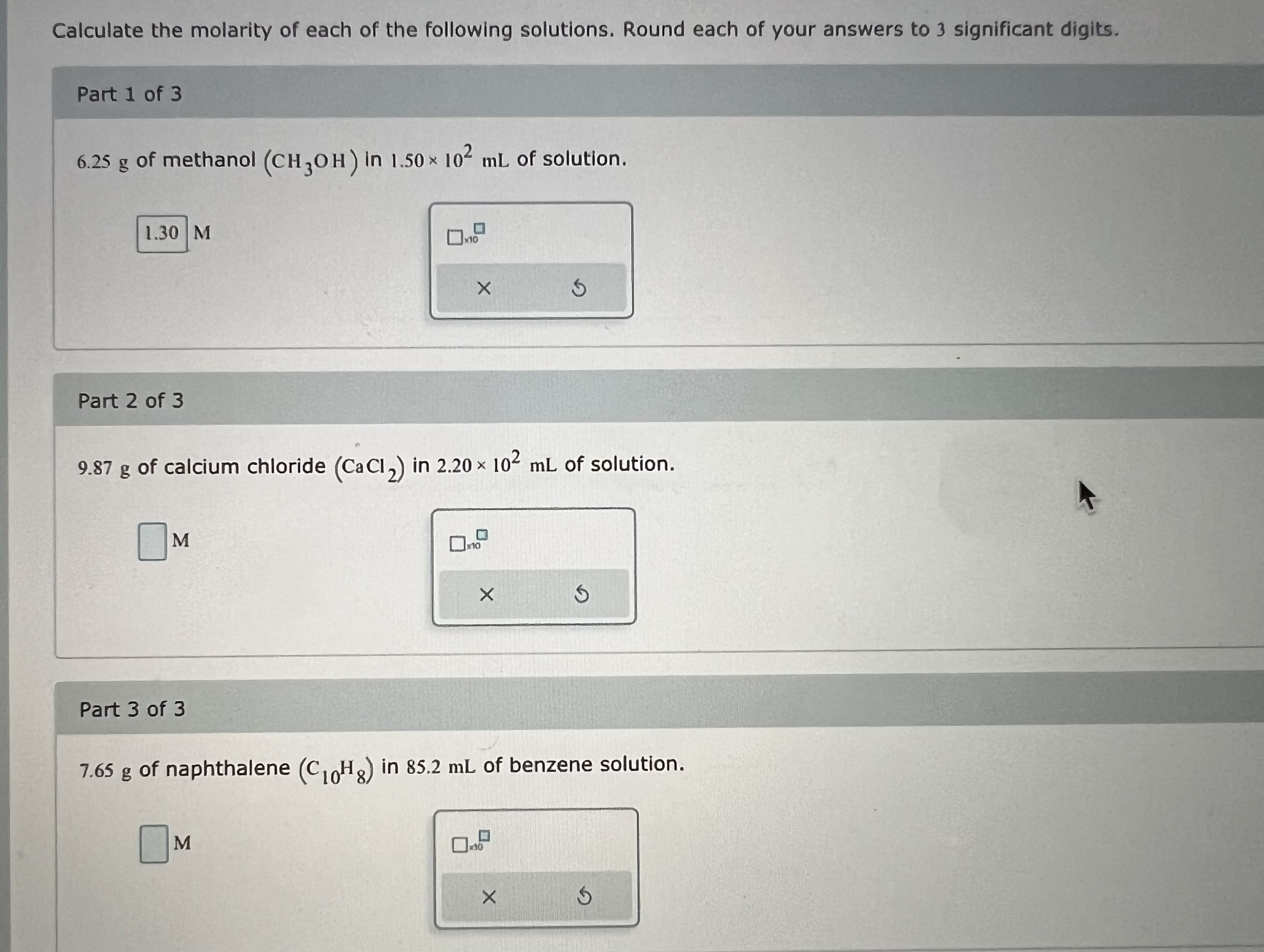 Solved Calculate the molarity of each of the following | Chegg.com