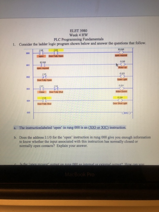 ELET 3980 Week 4 HW PLC Programming Fundamentals 1. | Chegg.com