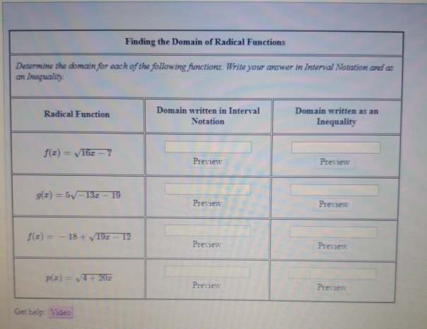 Solved Finding the Domain of Radical Functions Determine the | Chegg.com