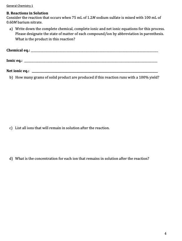 Solved General Chemistry 1 Workshop 13. Aqueous Solutions (5 | Chegg.com
