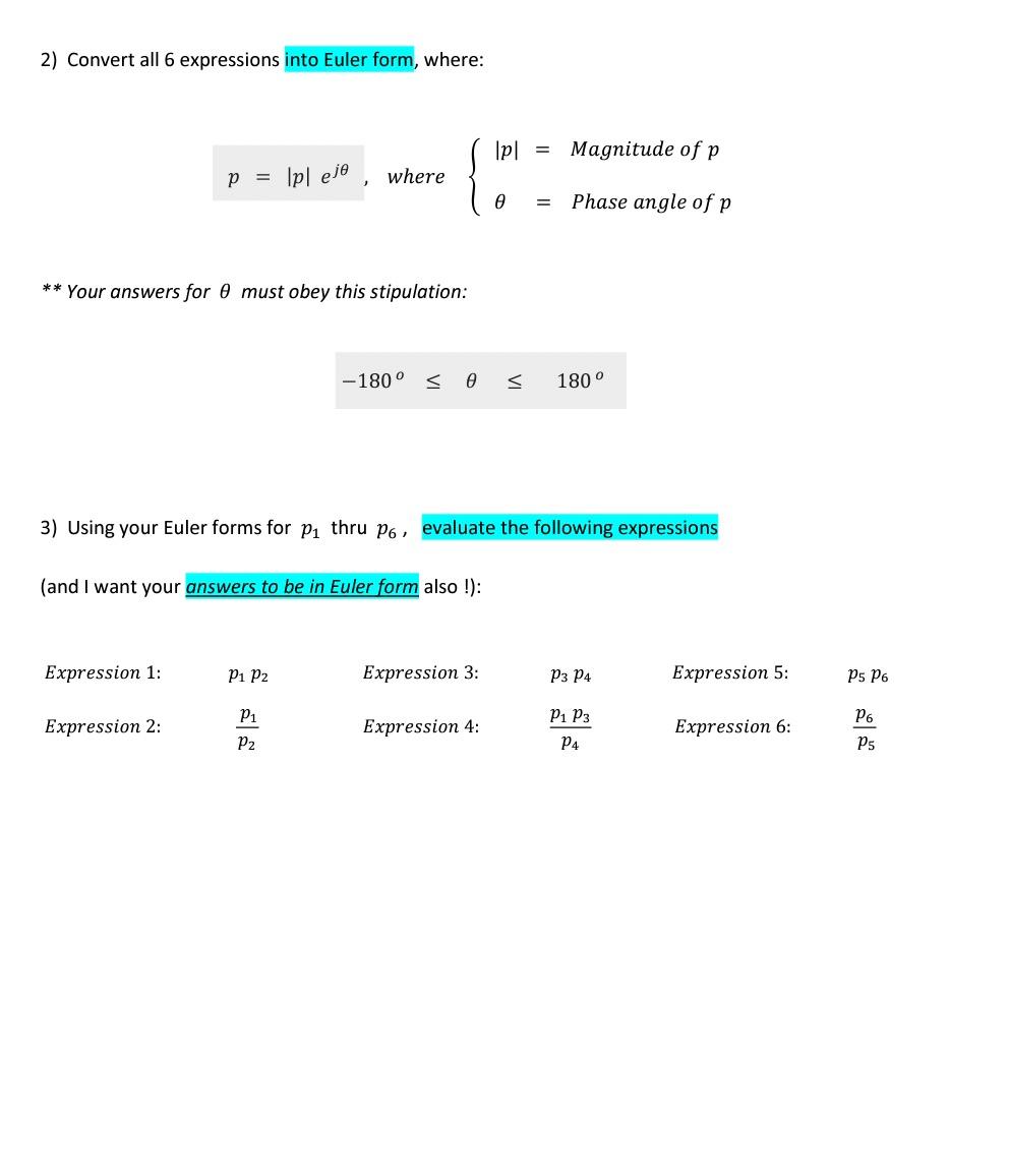 Solved Consider the following 6 complex expressions: | Chegg.com