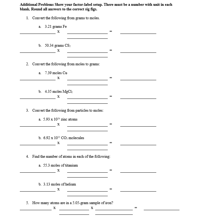Solved Additional Problems Show your factor-label setup. | Chegg.com