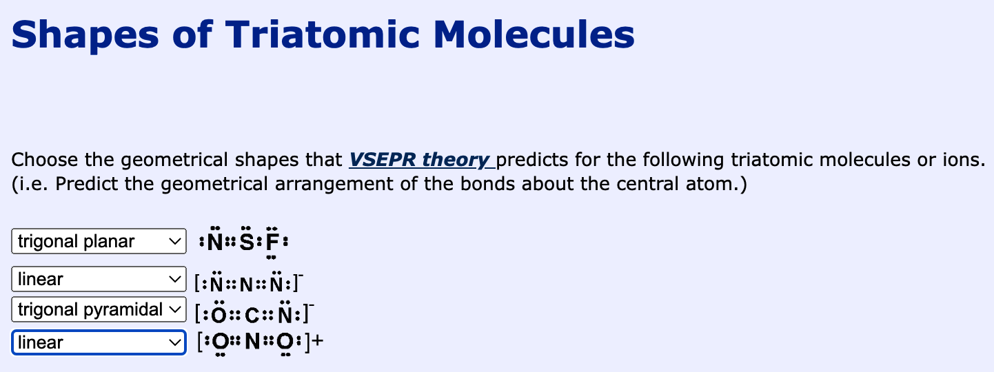 Solved Shapes Of Triatomic Molecules Choose The Geometrical