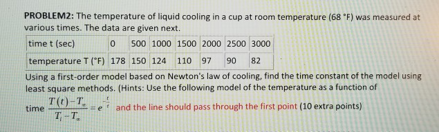 Solved PROBLEM2: The temperature of liquid cooling in a cup | Chegg.com