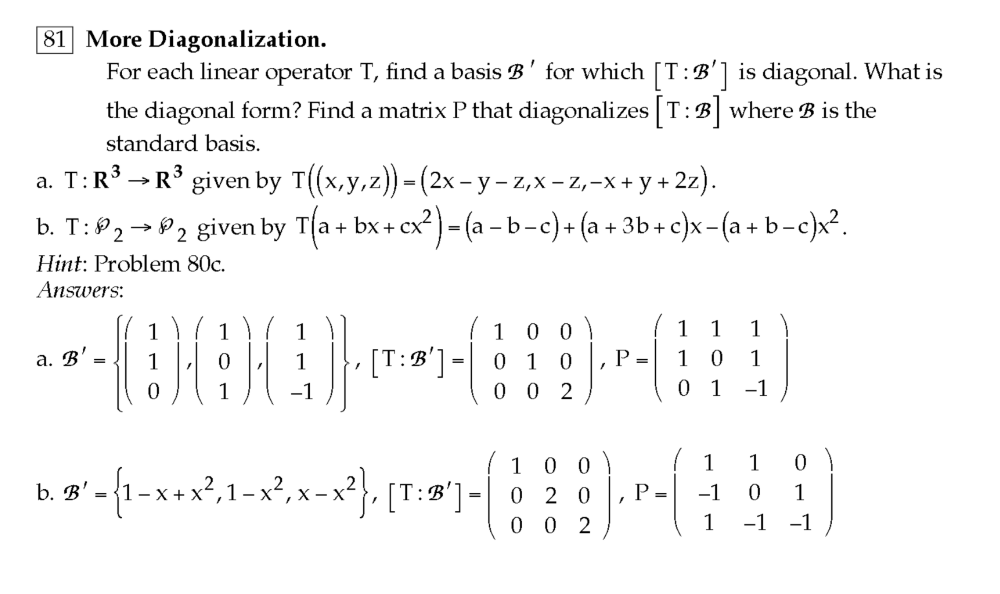 Solved 81 More Diagonalization. For each linear operator T, | Chegg.com