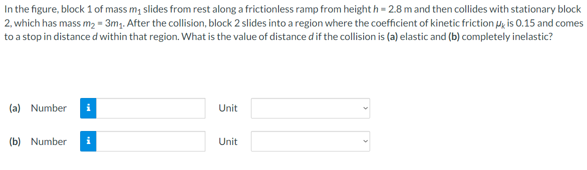 Solved the figure, block 1 of mass m1 slides from rest along | Chegg.com
