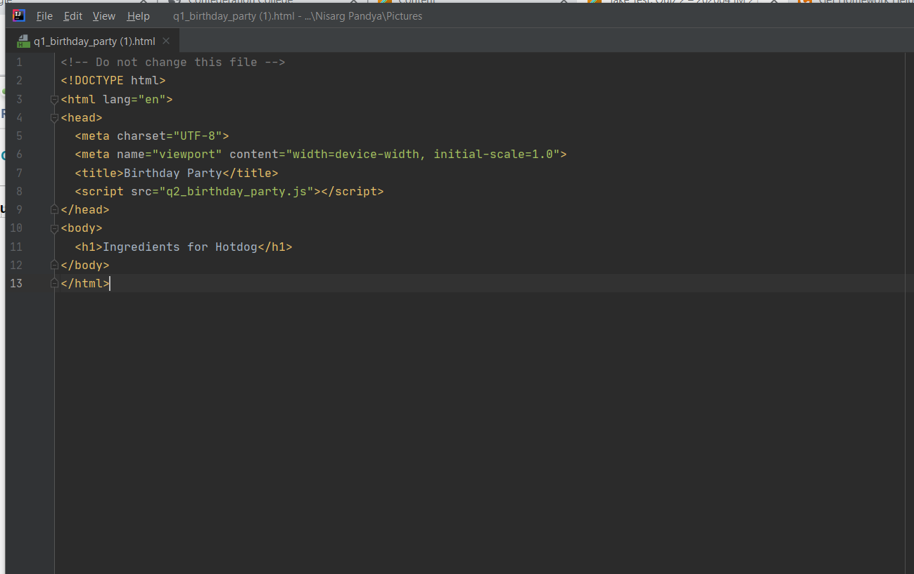 Solved Eile Edit View Help Q1birthday Party 1html 