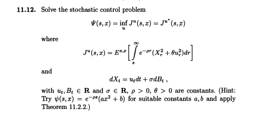u 11.12. Solve the stochastic control problem (8,0) = | Chegg.com