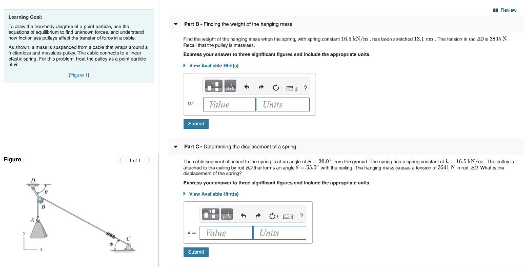 Solved 1 Review Part B - Finding the weight of the hanging | Chegg.com