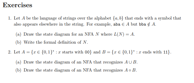 Solved Exercises 1. Let A be the language of strings over | Chegg.com