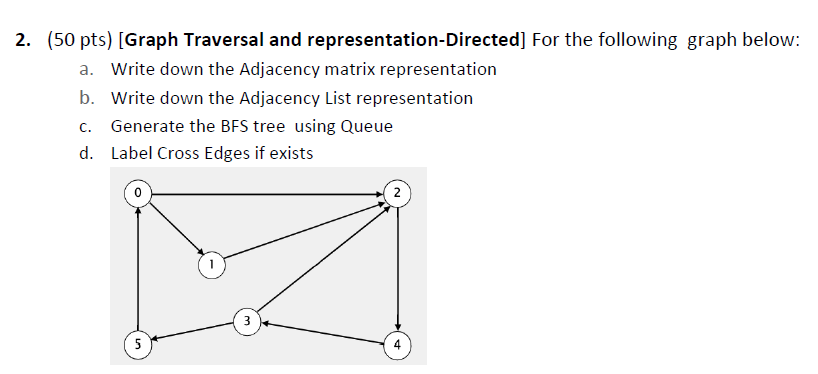 Solved 2. (50 pts) [Graph Traversal and | Chegg.com