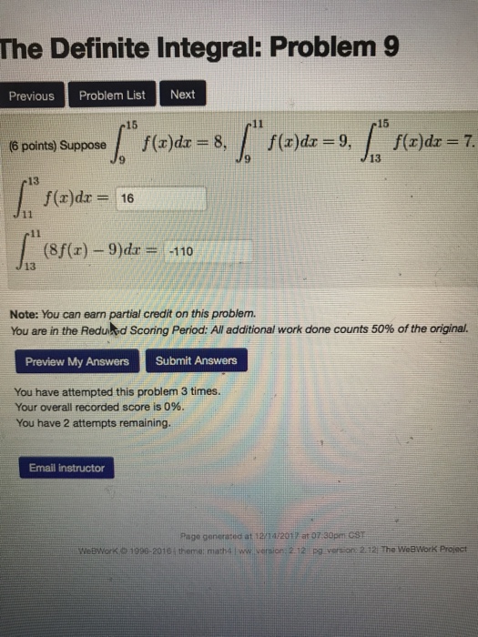 Solved The Definite Integral: Problem 9 Previous Problem | Chegg.com