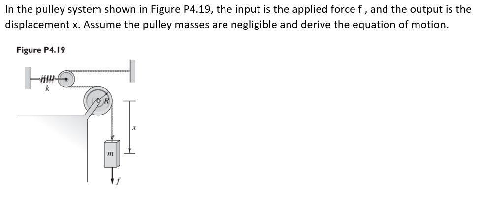 Solved In the pulley system shown in Figure P4.19, the input | Chegg.com