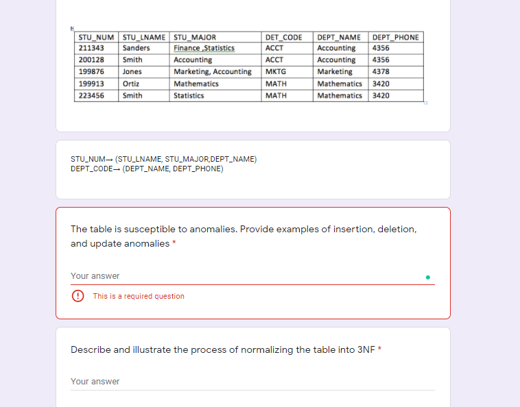 Solved STU_NUM STU_LNAME STU_MAJOR 211343 Sanders Finance | Chegg.com