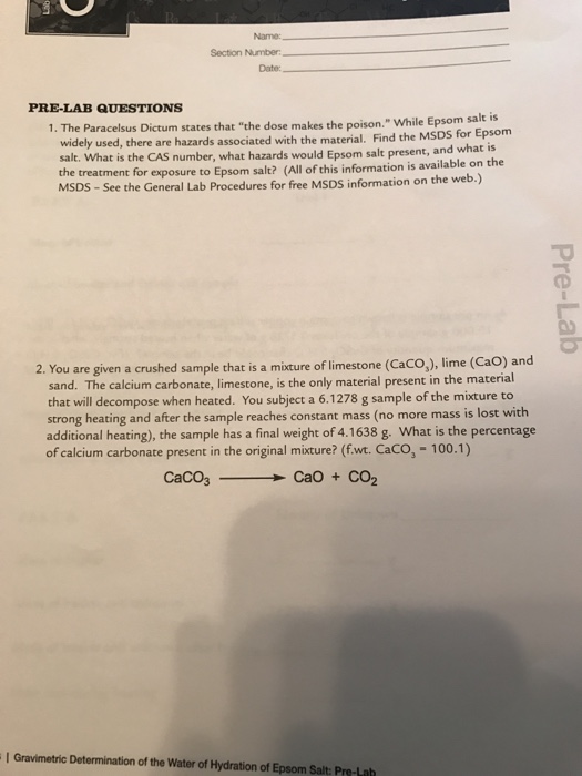 Solved Name Section №rter: Date PRE-LAB QUESTIONS 1. The | Chegg.com