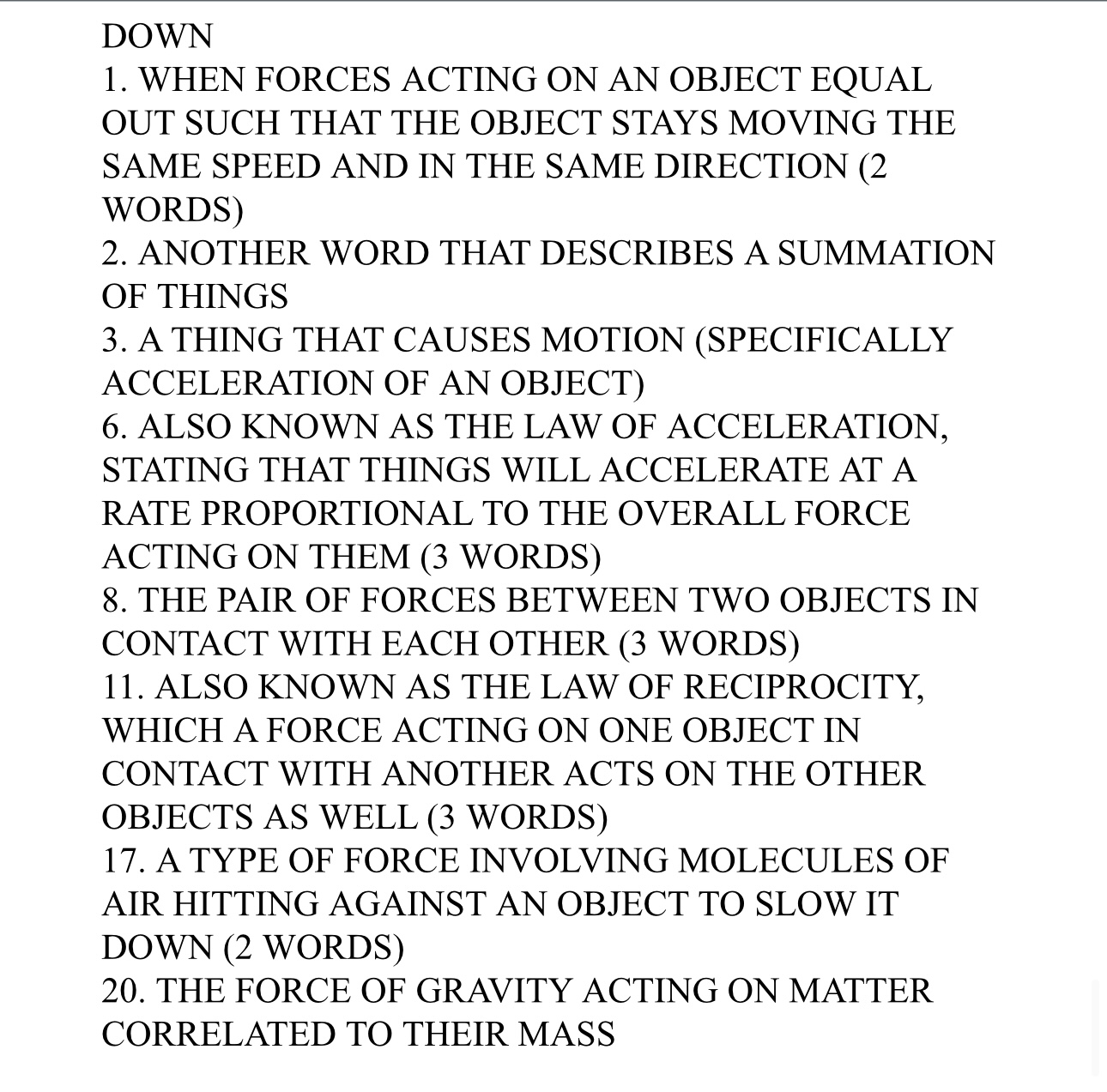 DOWN 1. WHEN FORCES ACTING ON AN OBJECT EQUAL OUT | Chegg.com