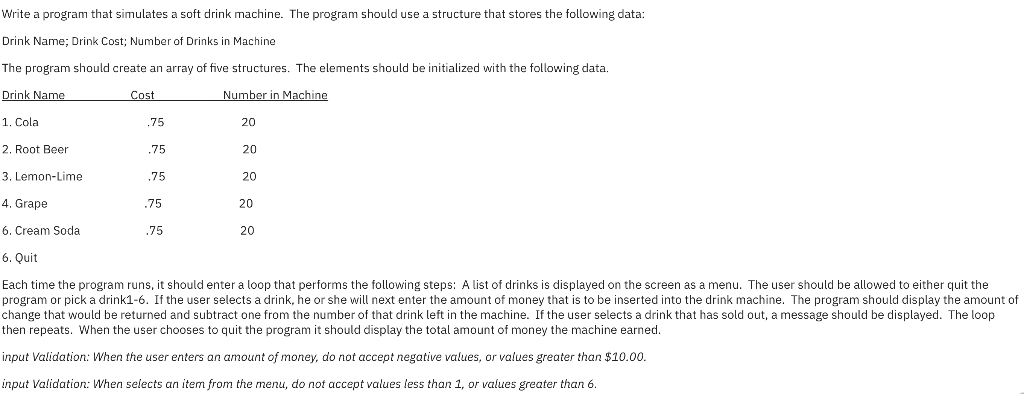 Solved Write A Program That Simulates A Soft Drink Machine