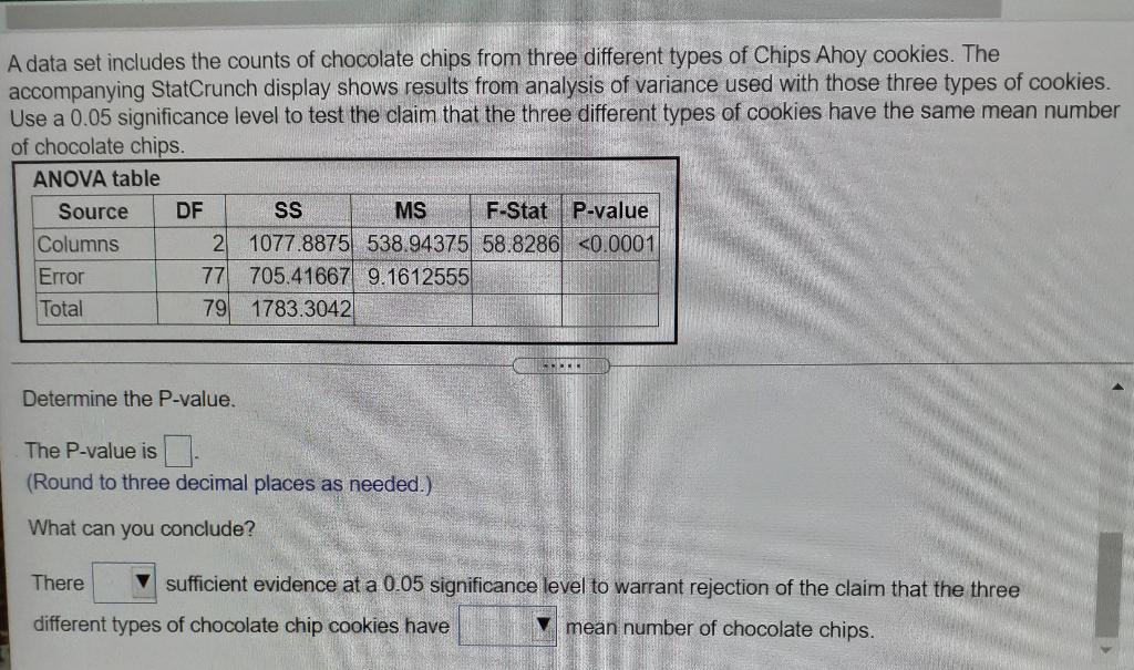 Solved A data set includes the counts of chocolate chips | Chegg.com