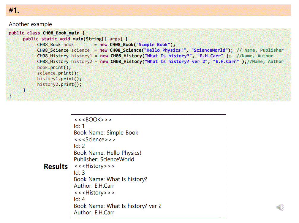 Solved #1. (Inheritance) CH08_Book.java, CH08_History.java, | Chegg.com