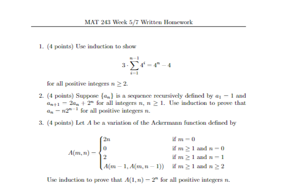 Solved MAT 243 Week 5/7 Written Homework 1. (4 points) Use | Chegg.com
