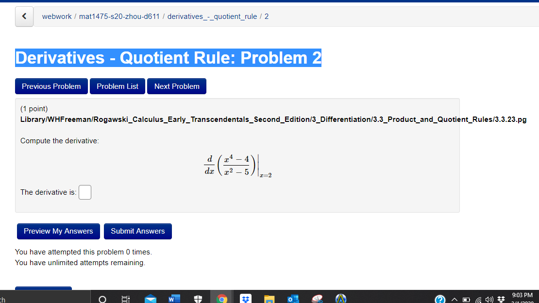 Solved webwork / mat1475-20-zhou-d611 / derivatives - | Chegg.com Solved webwork / mat1475-20-zhou-d611 / derivatives - | Chegg.com