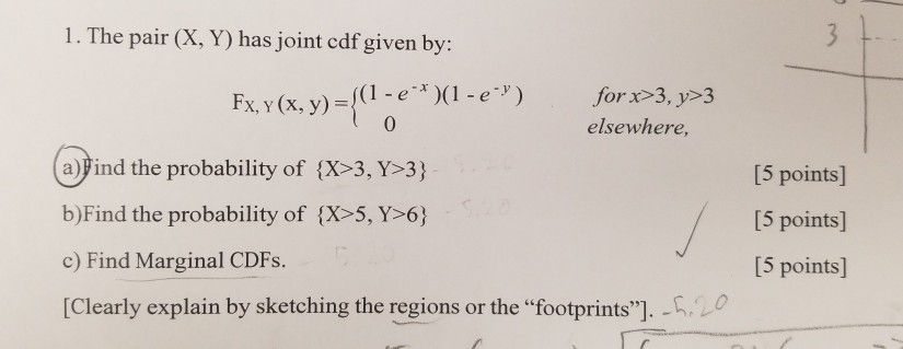 Solved 1. The pair (X, Y) has joint cdf given by: 3 Fx, Y | Chegg.com