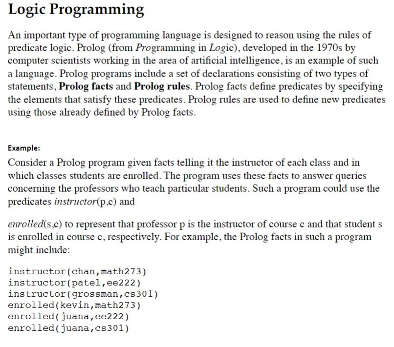 Solved Logic Programming An Important Type Of Programming Chegg