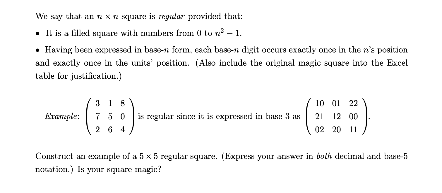 Solved We say that an n×n square is regular provided that: - | Chegg.com