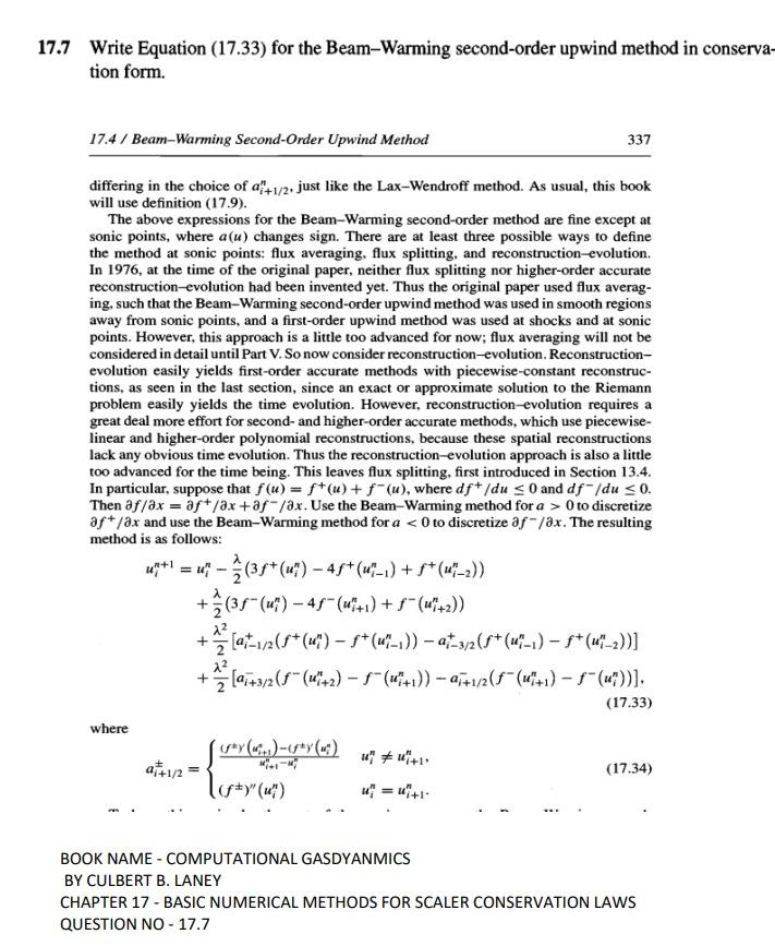 17.7 Write Equation (17.33) for the Beam-Warming | Chegg.com