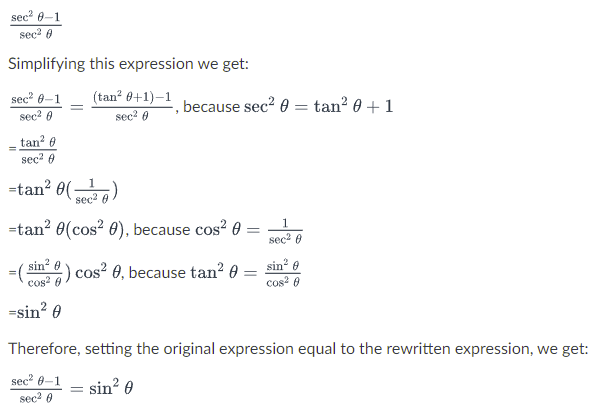 Solved sec² 0-1 sec²0 Simplifying sec² 0-1 sec² 0 = this | Chegg.com