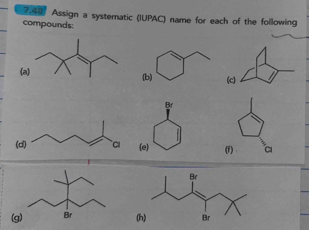 Solved 7.42 Assign a systematic (IUPAC) name for each of the | Chegg.com