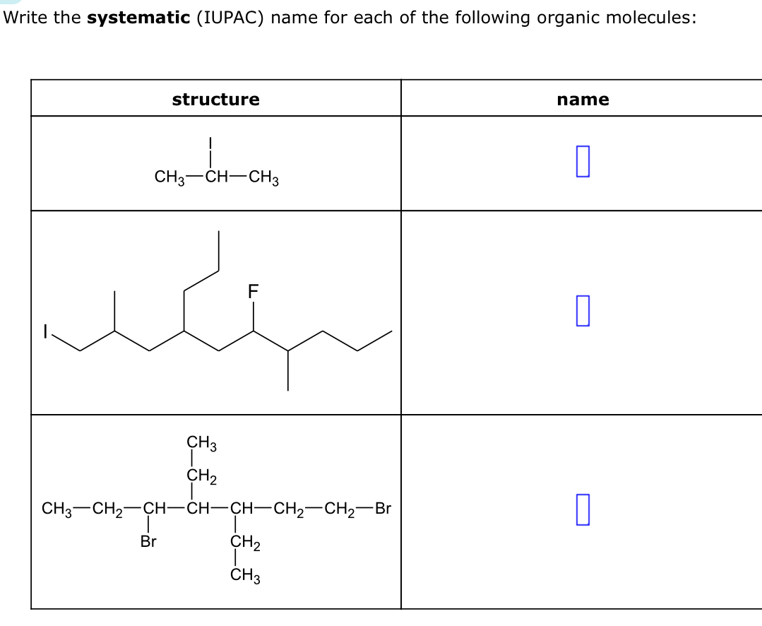 Solved Write the systematic (IUPAC) ﻿name for each of the | Chegg.com