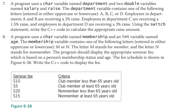 Solved 7. A program uses a char variable named department | Chegg.com