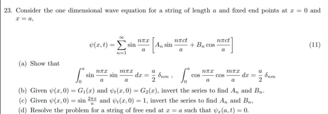 Solved 23. Consider the one dimensional wave equation for a | Chegg.com