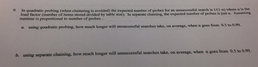 Solved 9. In quadratic probing (when clusterng is avoided) | Chegg.com