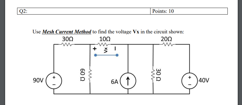 Solved Use Mesh Current Method to find the voltage Vx in | Chegg.com