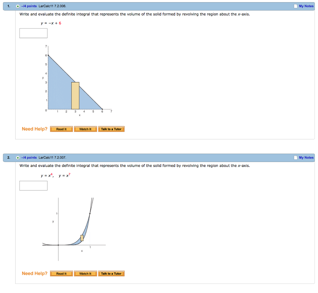 Solved 1. -4 points LarCalc11 7.2.006. My Notes Write and | Chegg.com Solved 1. -4 points LarCalc11 7.2.006. My Notes Write and | Chegg.com