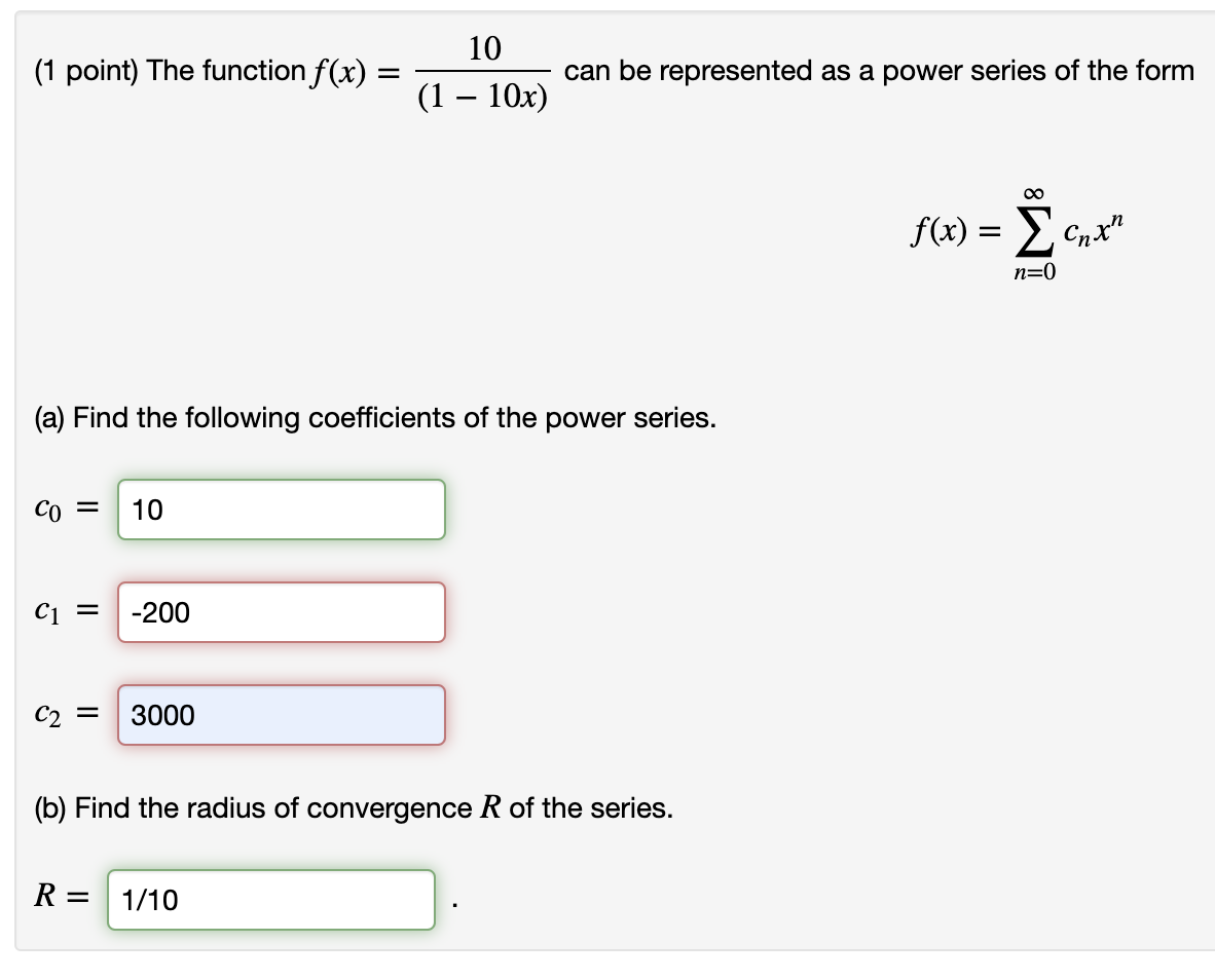 Solved (1 point) The function f(x) = 10 (1 – 10x) can be | Chegg.com