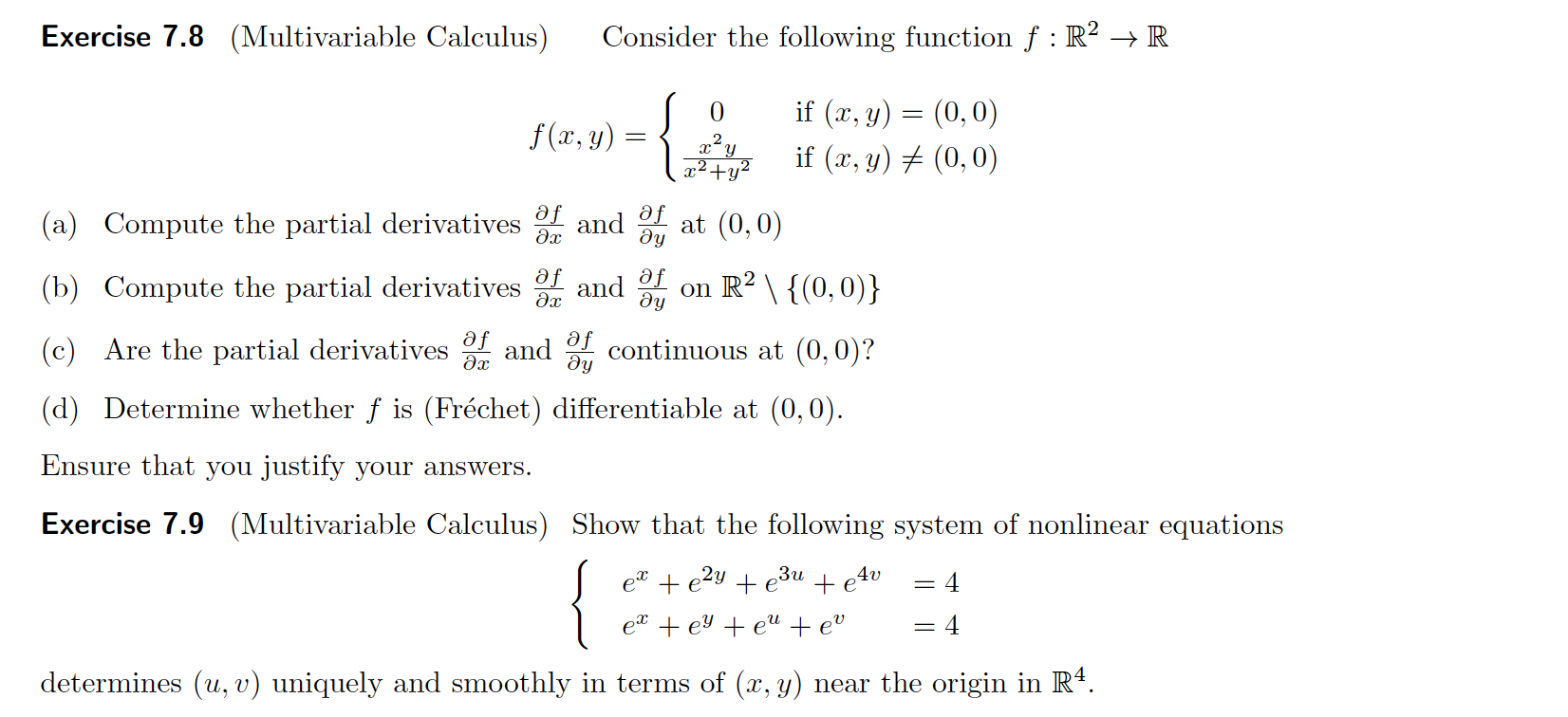 Solved Exercise 7.8 (Multivariable Calculus) Consider the | Chegg.com
