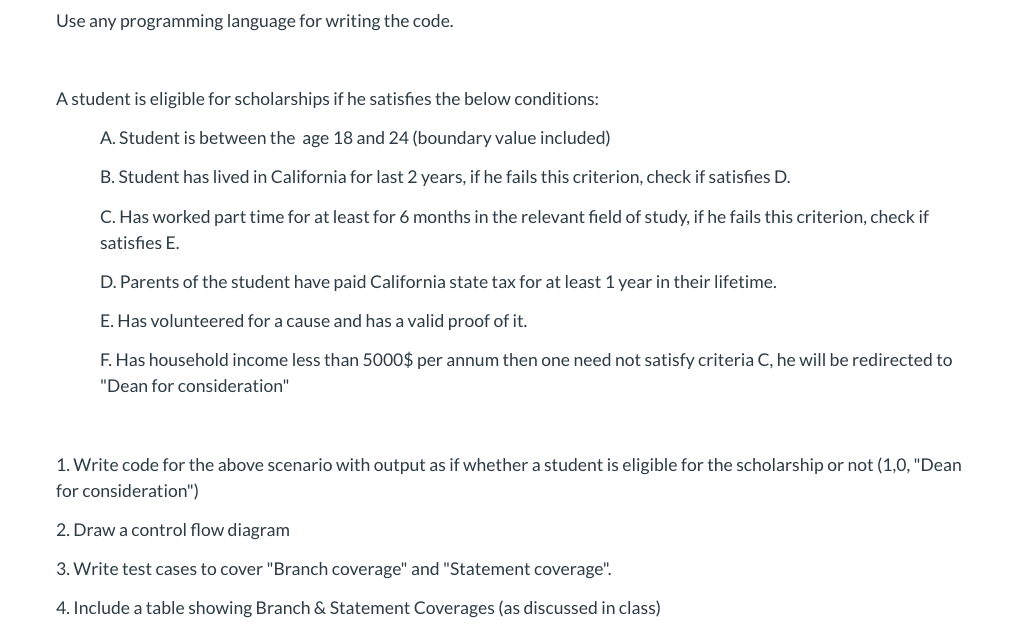 Solved Use any programming language for writing the code. A | Chegg.com