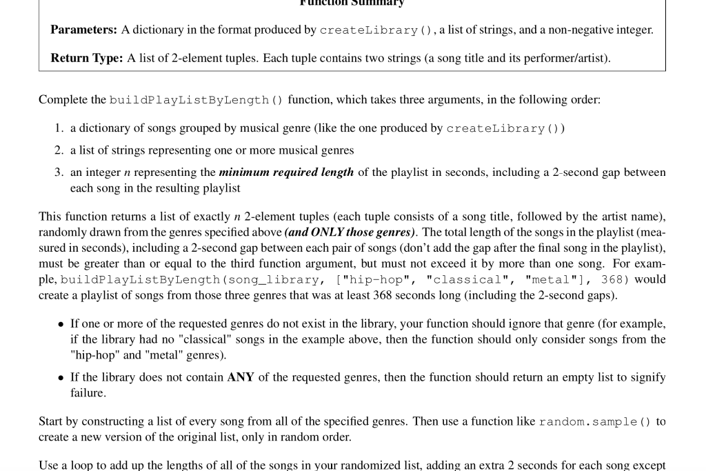 FUNCTIOII Summary Parameters: A dictionary in the | Chegg.com
