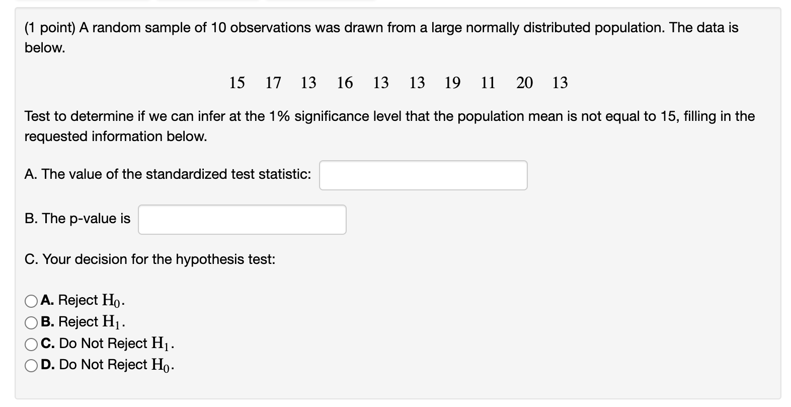 Solved (1 ﻿point) ﻿A random sample of 10 ﻿observations was | Chegg.com
