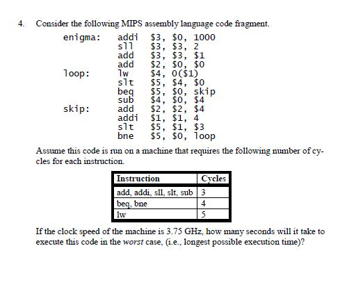 4. Consider the following MIPS assembly language code | Chegg.com