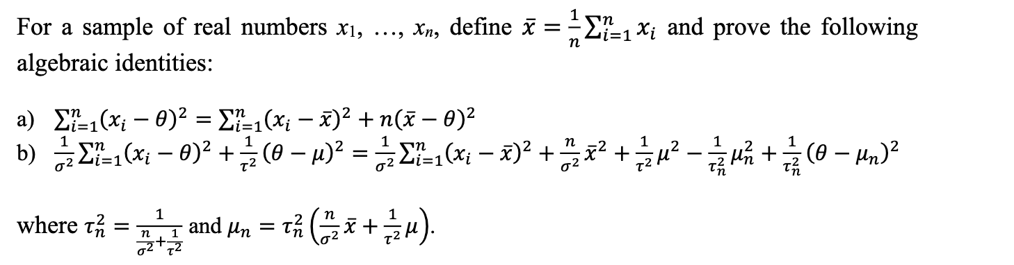 Solved For a sample of real numbers x1,dots,xn, ﻿define | Chegg.com