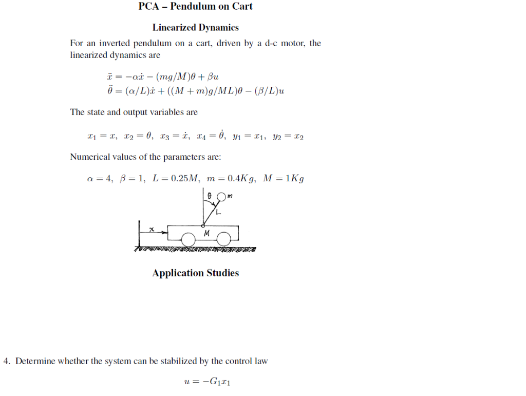 Solved PCA - Pendulum on Cart Linearized Dynamies For an | Chegg.com