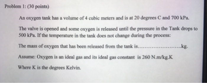 Solved Problem 1: (30 points) An oxygen tank has a volume of | Chegg.com