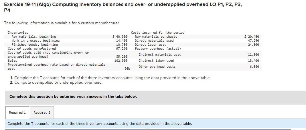 Solved Exercise 19−11 (Algo) Computing inventory balances | Chegg.com