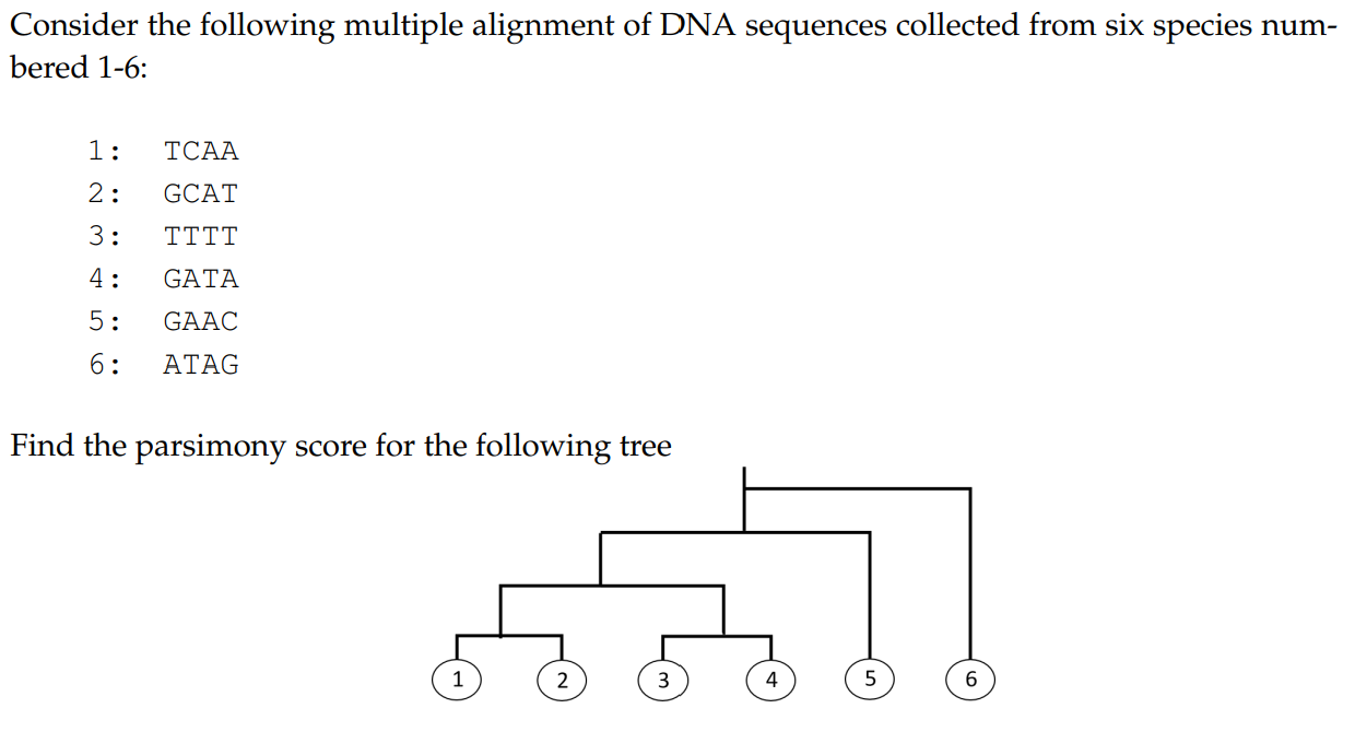 Solved Consider the following multiple alignment of DNA | Chegg.com
