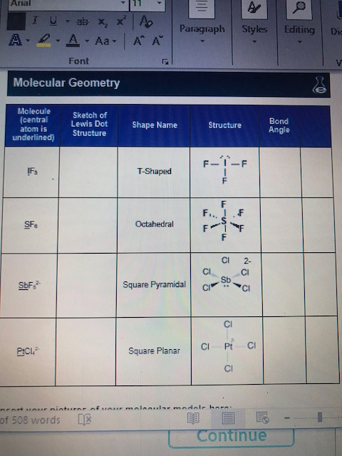 Solved Paragraph Talle 2. Molecular Models Molecule (central | Chegg.com