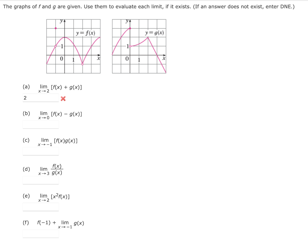 Solved A Limx→2[f X G X ] B Limx→0[f X −g X ] C
